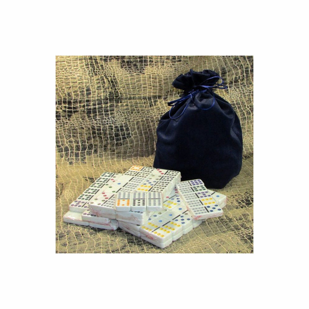 Домино профессиональное D12 с цветными точками в синем бархатном мешочке D12 см 999-RTE-0555b