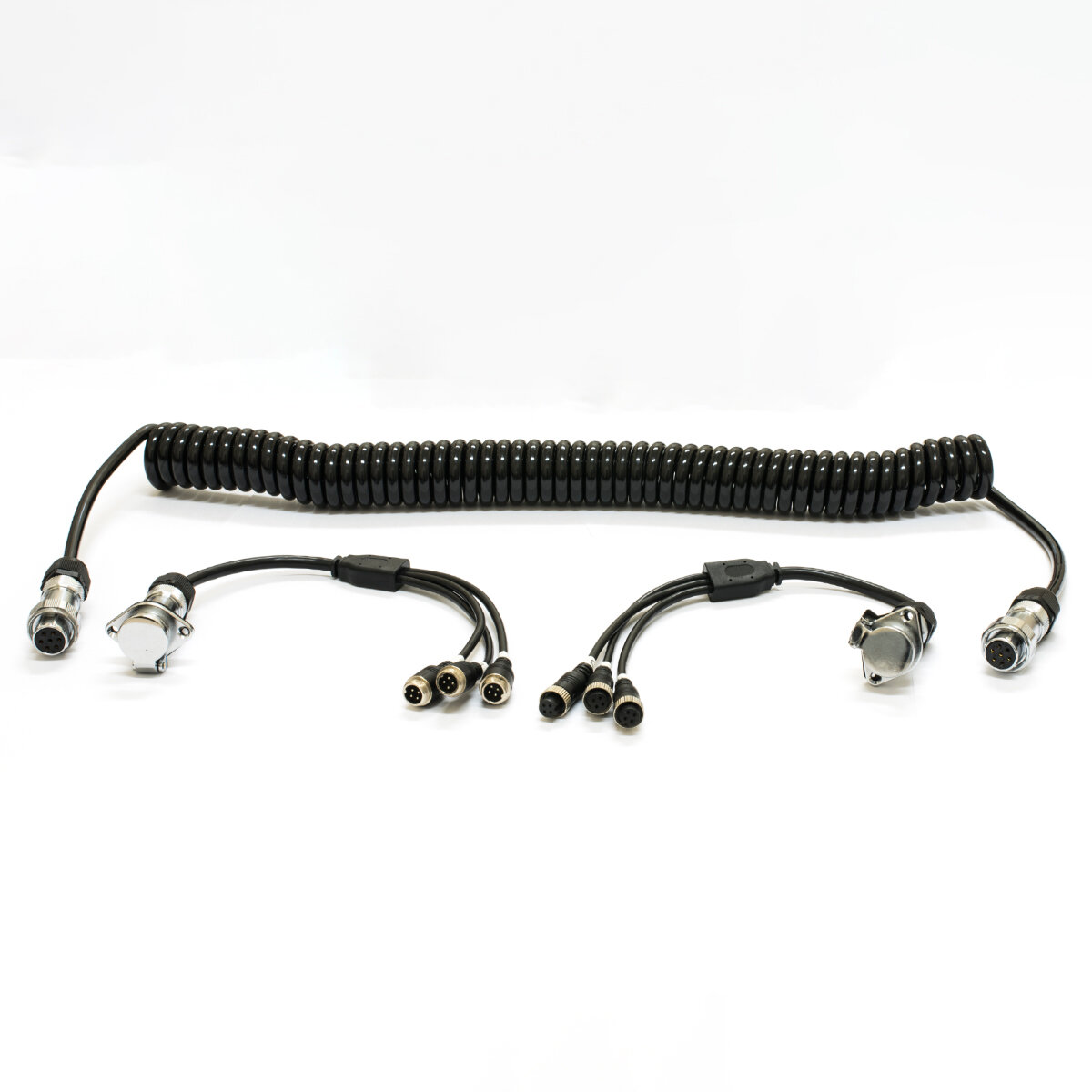 Пружинный кабель для грузовой техники с разъемами-розетками AVEL AVS13TRCC для подключения 3 камер заднего вида, 4PIN