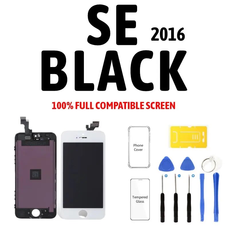 ЖК-экран для iPhone 5 5S 5C SE 2016 Дисплей сенсорный дигитайзер сборка черный белый дисплей Замена Pantalla + чехол + набор инструментов SE 2016 Black