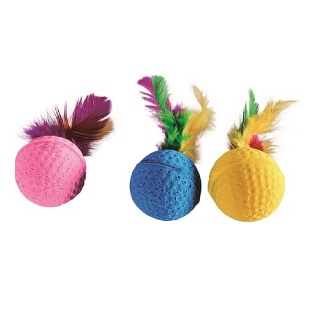 PET STAR игрушка для кошек 3.8см мячик с пером, цвет в ассортименте, шоу-бокс 20шт