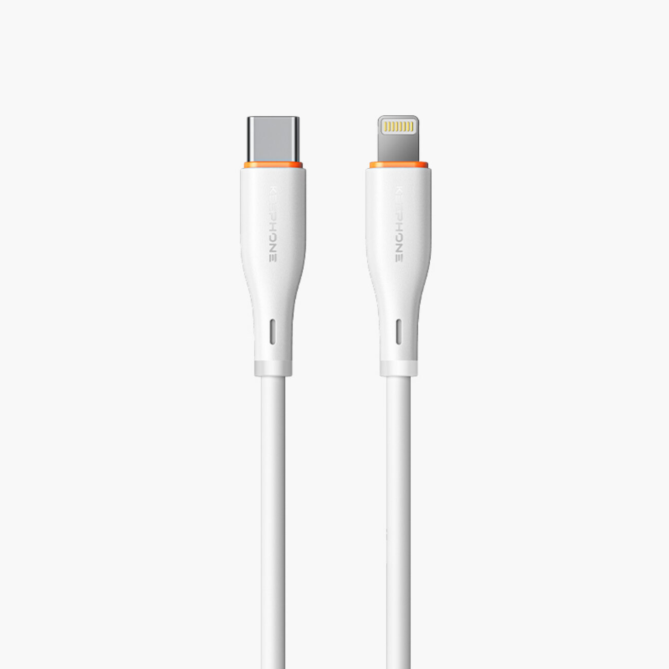 Кабель силиконовый PD 27W Type-C к Lightning Keephone Сверхбыстрая зарядка и синхронизация (480 Мбит/с), 1 метр — белый