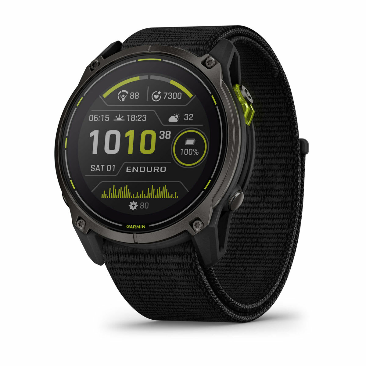 Garmin Enduro 3 с черным титановым безелем DLC, черным нейлоновым ремешком UltraFit