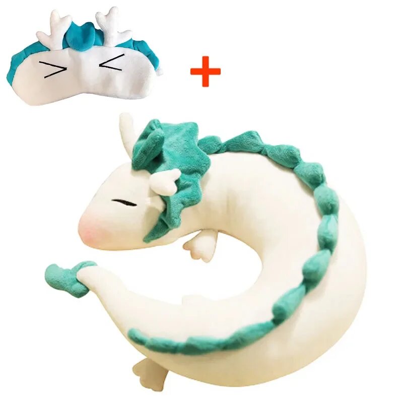 Plush White Dragon Neck Pillow with Eyeshade