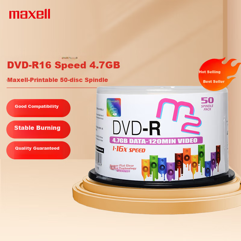 Maxell DVD-R Discs/recordable Discs, Printable Blank Discs, 16x Speed, 4.7GB Recordable Discs, 50 Pieces in A Barrel