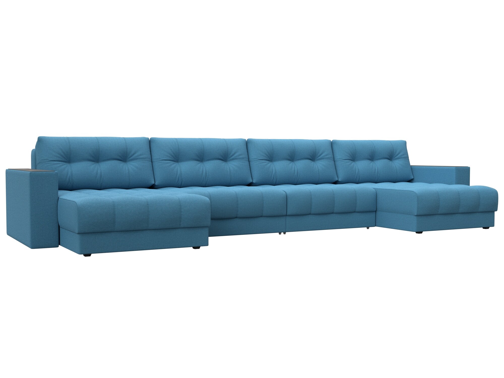 Диван П-образный с декором Лига-049 НПБ Лонг, рогожка Амур 10 голубой