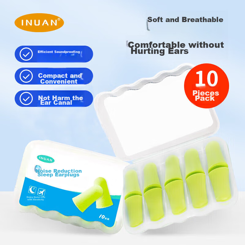 Haisihainuo Noise-Cancelling Sleep Earplugs, Soundproof Comfortable Work Study Travel Portable Earplugs, Green 5 Pairs