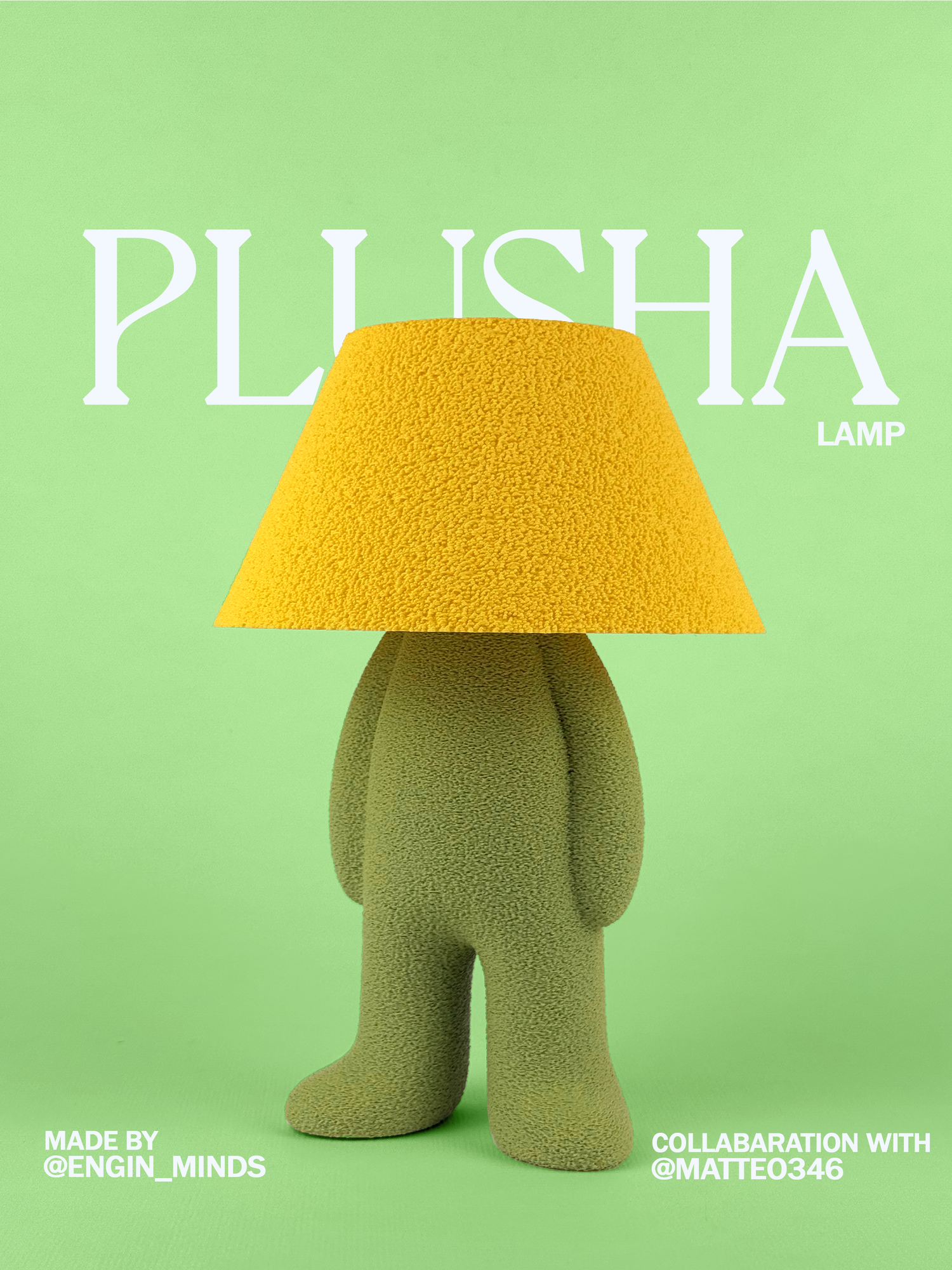 Интерьерная лампа-светильник "Плюша" | Строгий | Зеленый - Желтый |авторский дизайн | дофаминовый декор | Engin Minds |