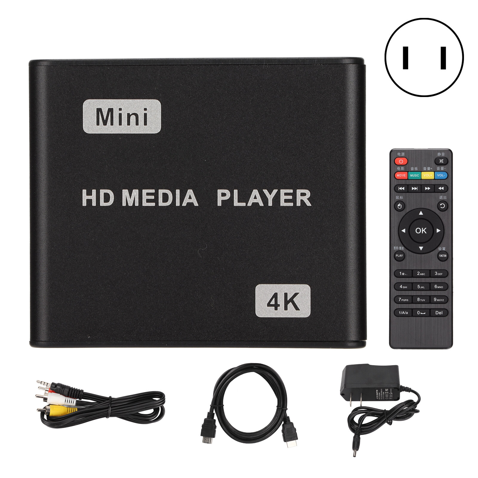 4K HD Media Player Mini Streaming Media Player с пультом дистанционного управления и светодиодного индикатора 100–240vus plug