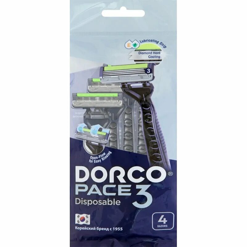 Бритва одноразовая Dorco PACE3 3 лезв увл полос 4шт/уп TRС 200BL-4P, 1546548