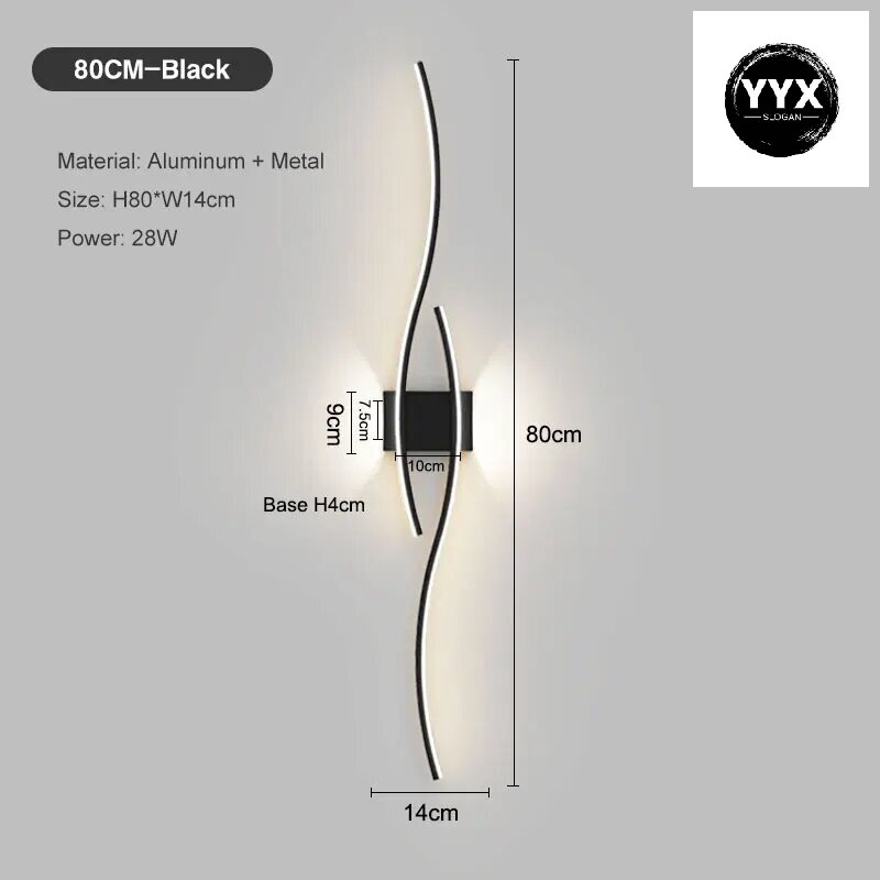 Настенный светильник AC85-265V 80 см, LED, черный, современный стиль