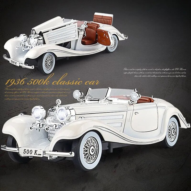 Металлическая машинка Mercedes-Benz 500K ретро-модель 1/24, масштаб 22см, для детей от 3 лет