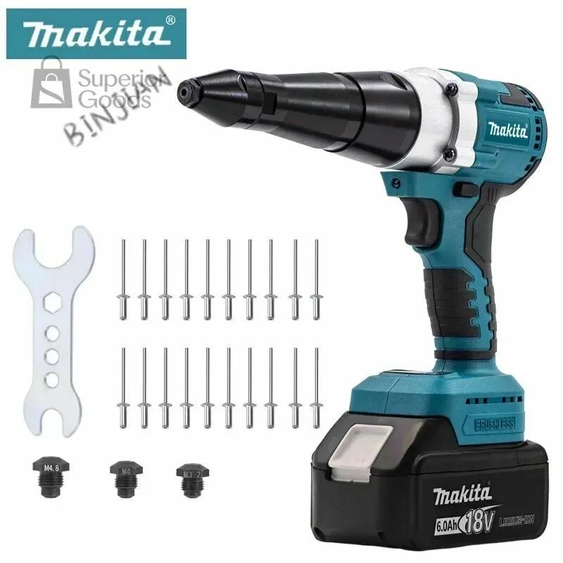 Аккумуляторный заклёпочник Mokital: Бесщёточный, Автоматический + 2 АКБ 21В от 3.2- 4.8 mm