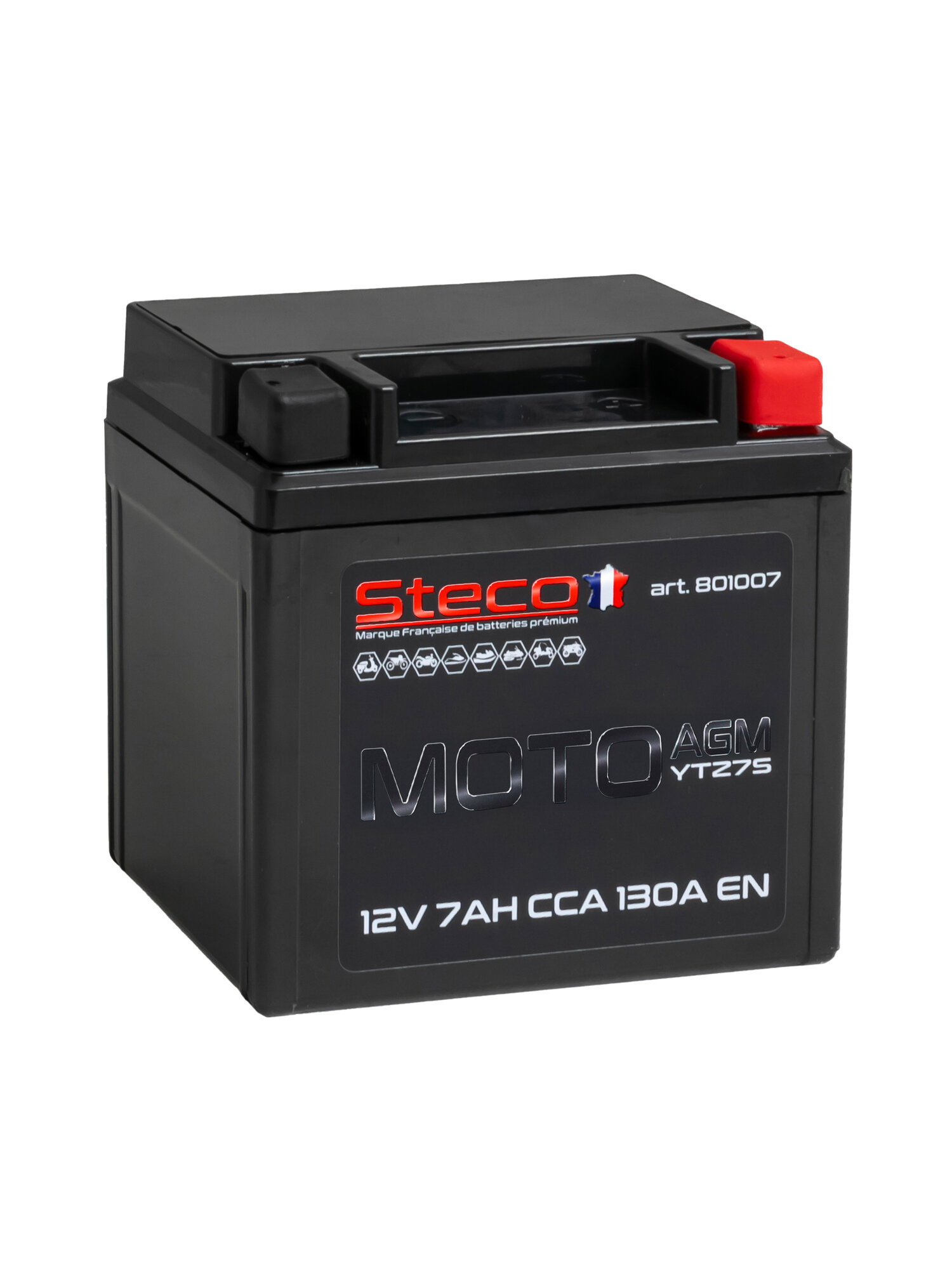 Мотоаккумулятор STECO YTZ7S, 7Ач, AGM, обратная полярность, пусковой ток 130А