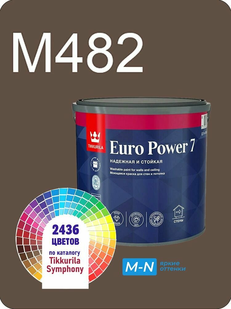 Краска для стен и потолков Tikkurila Euro Power 7 2,7л. яркие оттенки M482