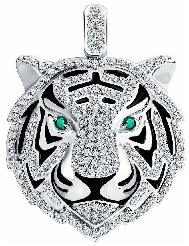 Подвеска, белое золото, 585 проба, изумруд, бриллиант, эмаль