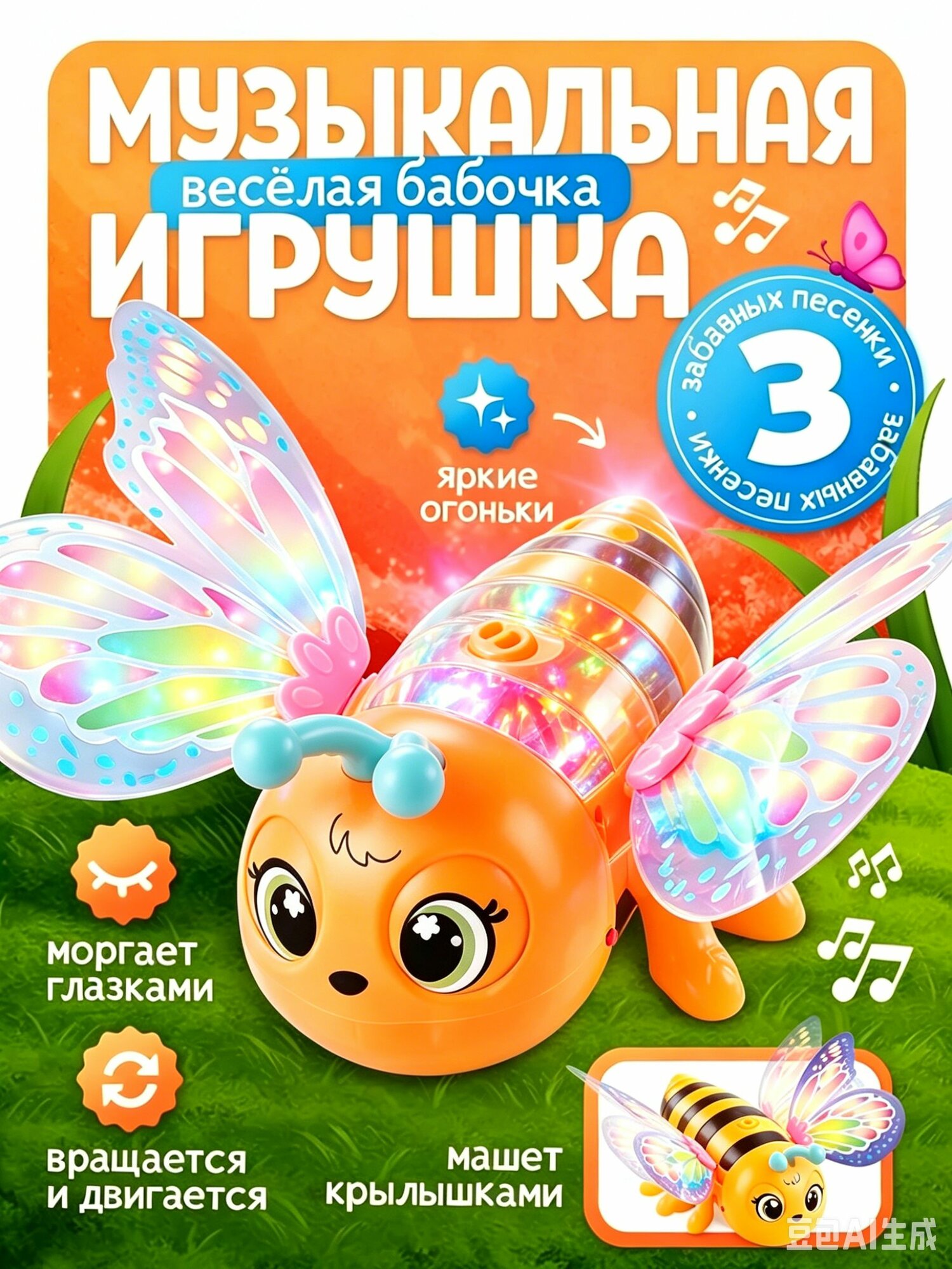 Zabiaka Музыкальная игрушка Весёлая бабочка цвет бирюзовый