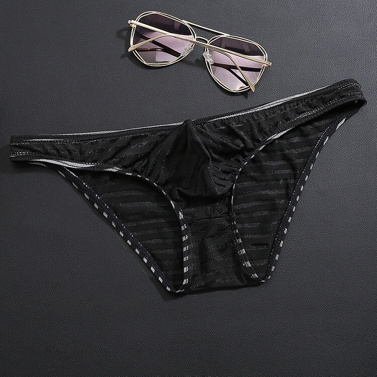 Трусы мужские, дышащие, ультратонкий шелк, низкая талия, в полоску,