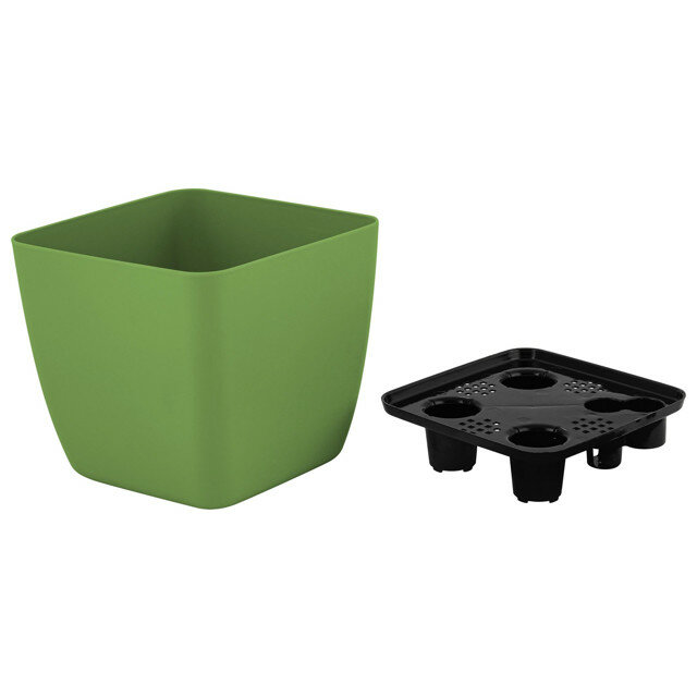 InGreen Vienna горшок с дренажной вставкой 1,5 л квадратный оливковый для офисных растений