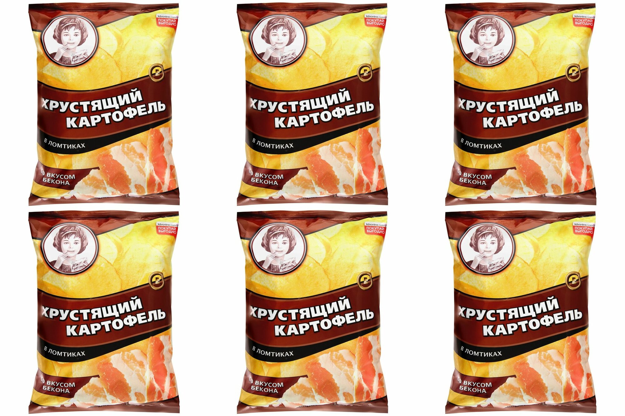 Хрустящий Картофель Чипсы в ломтиках, Бекон, 160 г, 6 шт.