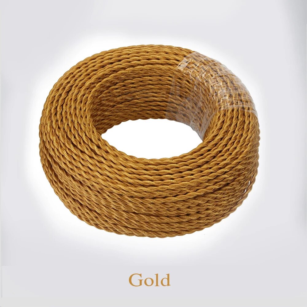 Винтажный тканевый электрический провод 2x0.75мм² Желтый, 100m