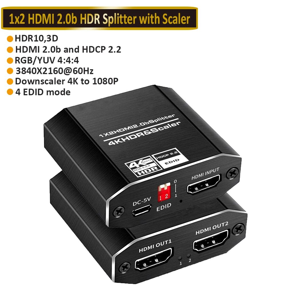 HDMI сплиттер ProAV 4K UHD 1x2 ZY-HS20C, EU Power Plug