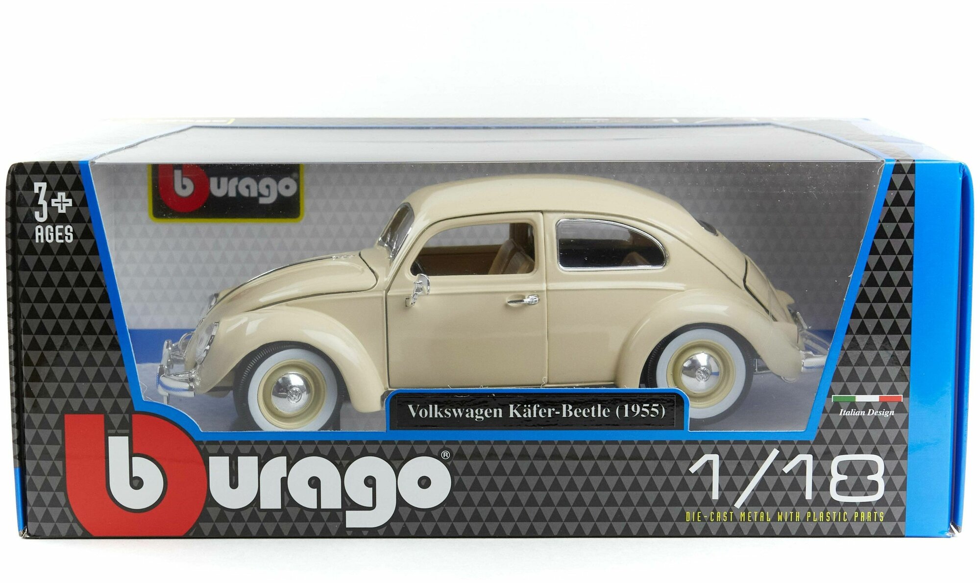 Bburago Машинка металлическая Volkswagen Kafer-Beetle 1955, 1:18, бежевая
