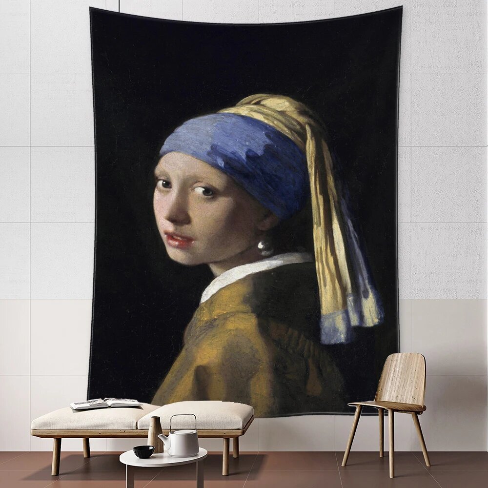 Гобелен с граффити Мона Лизы, настенный гобелен в стиле бохо, Темно-синий, 150X100 СМ, gt851-2