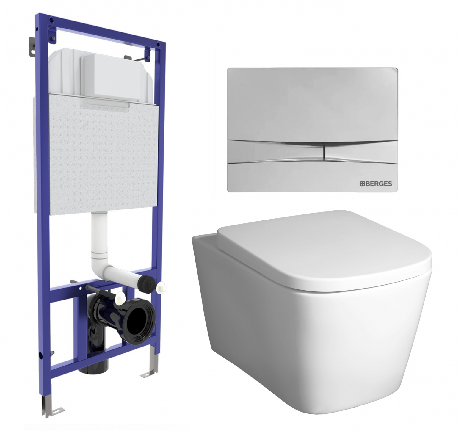 Комплект 3 в 1 инсталляция Berges Wasserhaus Novum 040253 + Унитаз подвесной BelBagno Albano BB120CHR + кнопка хром