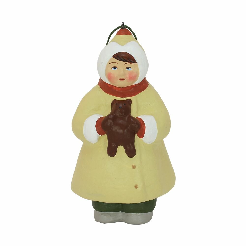 Игрушка на елку Девочка с мишкой (папье-маше) 12см