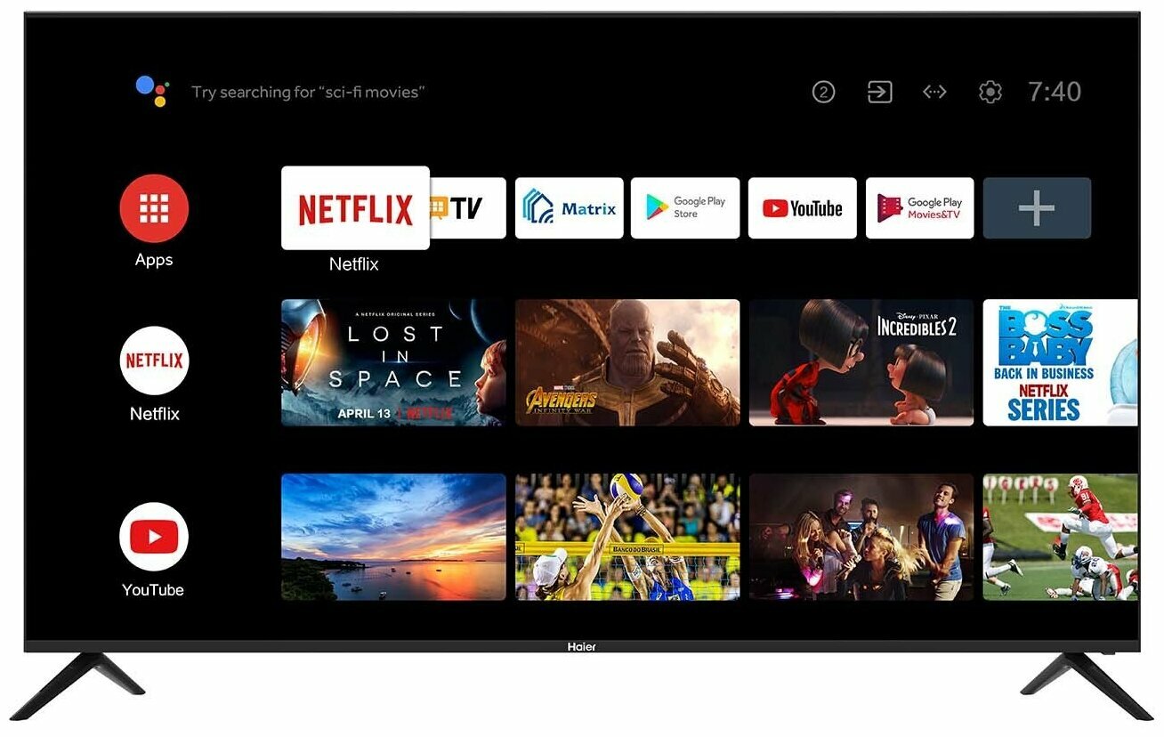 Телевизор Haier 50 Smart TV S1 Android разрешение 3840x2160 частота обновления LED