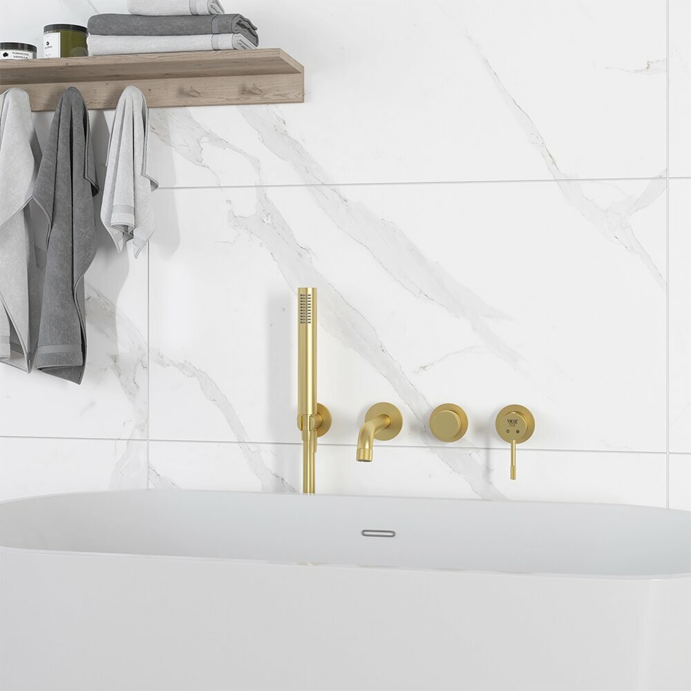 Однорычажный смеситель для ванны встраиваемый Vieir с коротким литым изливом V403532-S матовое золото