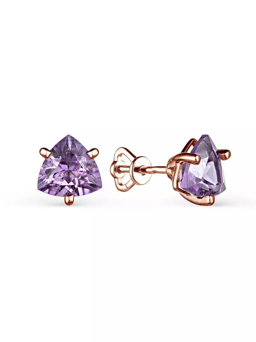 Серьги пусеты, красное золото, 585 проба, александрит синтетический, бриллиант