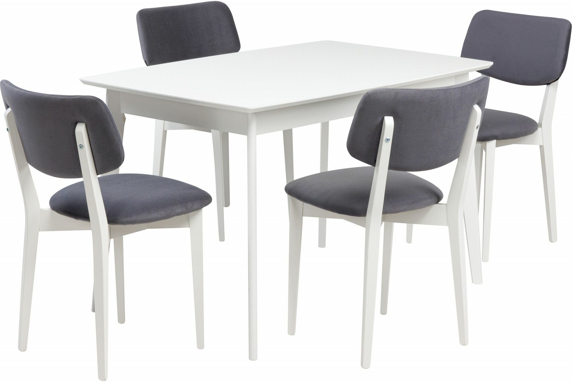 Обеденная группа стол раскладной Норден 120(160) х 80 см, Белый и 4 стула Мэти Белый/Серый велюр