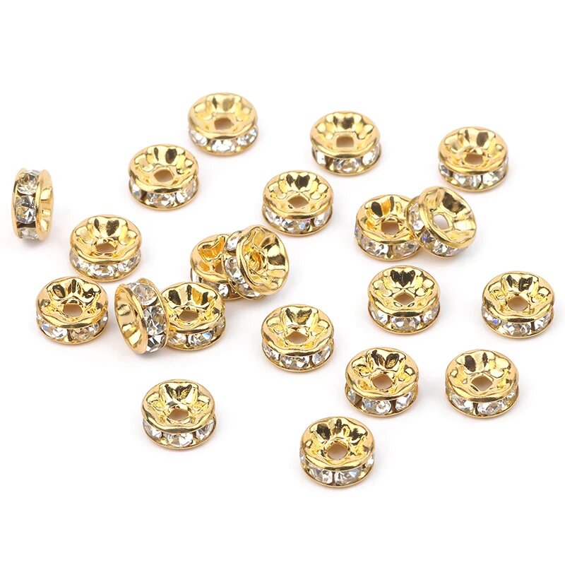 Бусины Rondelle с горным хрусталем, 7.5 мм, Gold