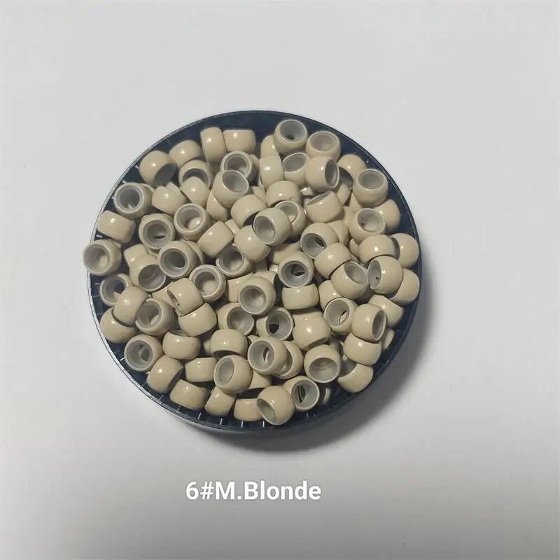 Нано-кольца для наращивания волос медные с силиконовой подкладкой 4 мм 200 шт. 6 M.Blonde