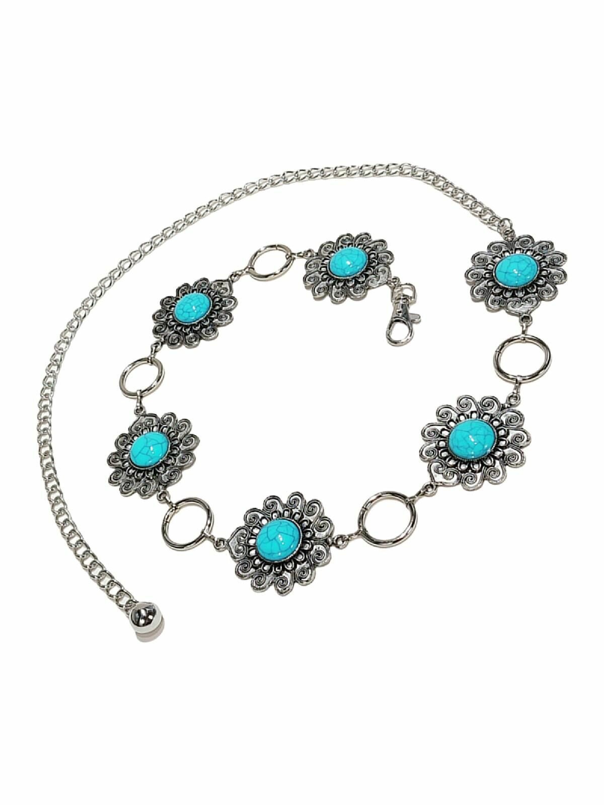 Металлический цепной пояс с камнями