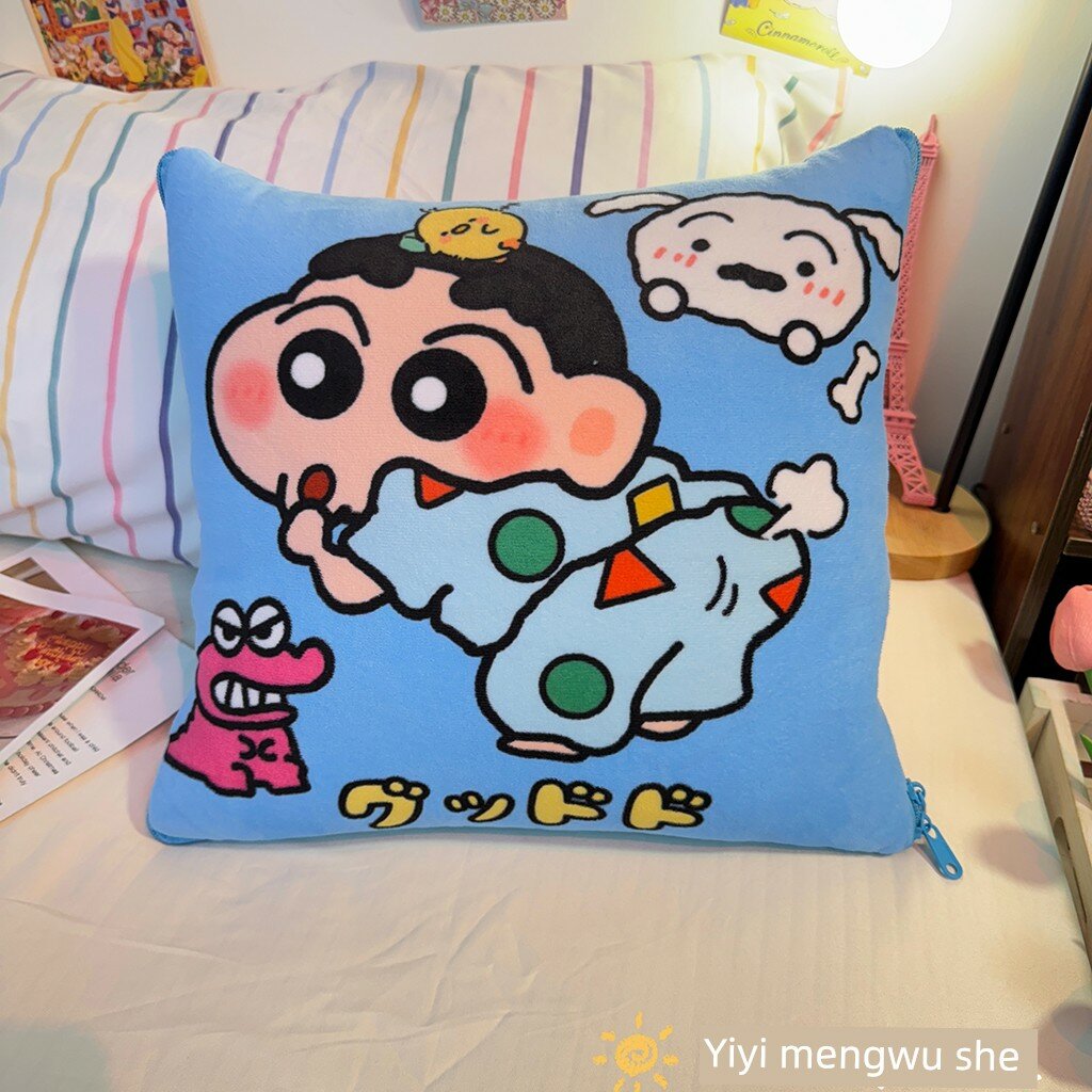 Комбо-одеяло с подушкой Крэйон Шинкан, пижама, 38x38 см подушка и 100x150 см одеяло, удобное для офиса и автомобиля,