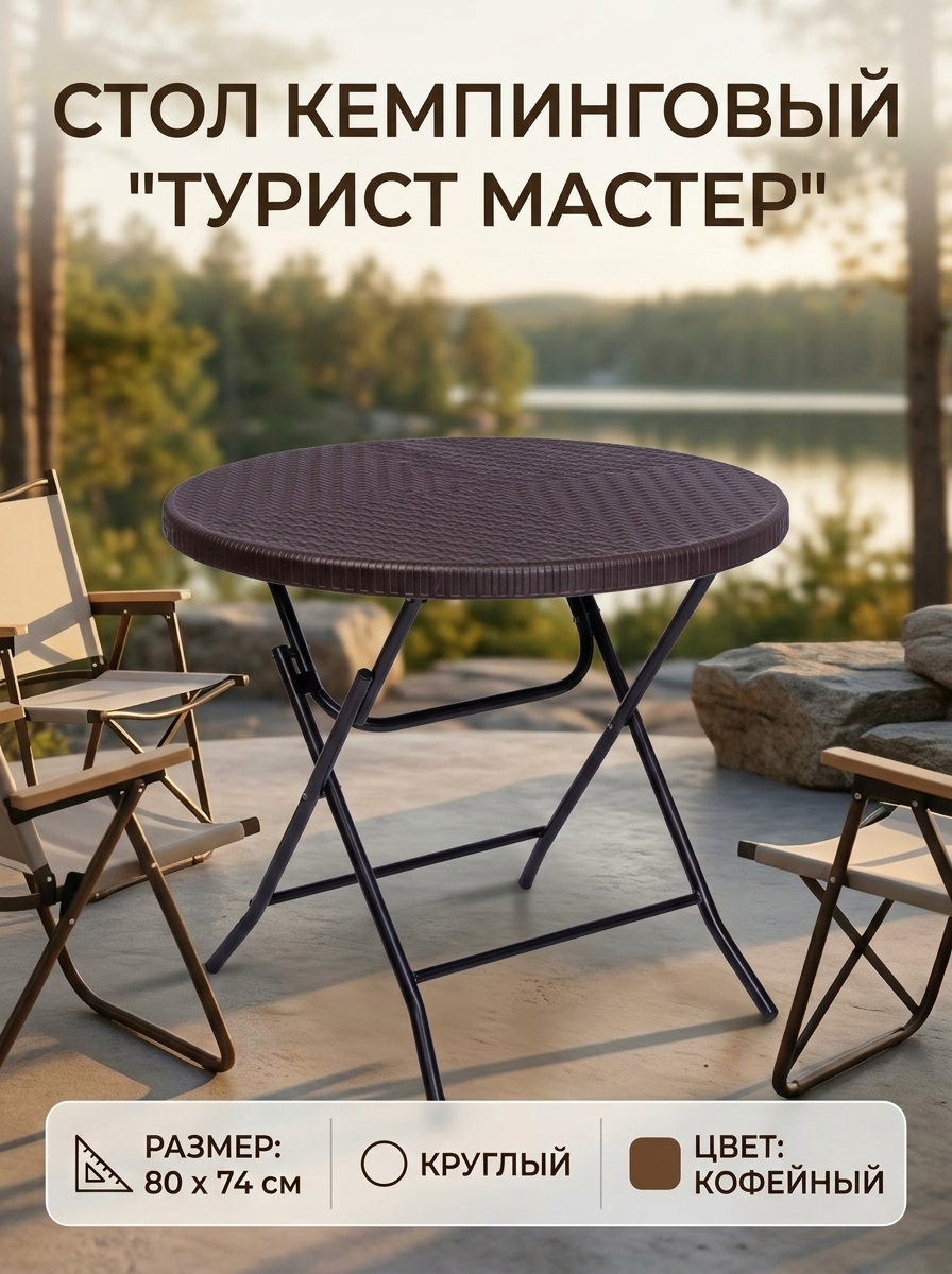 Стол кемпинговый складной "Турист Мастер" SN-R80R, круглый, 80х74 см, кофейный, прочный пластик и металл