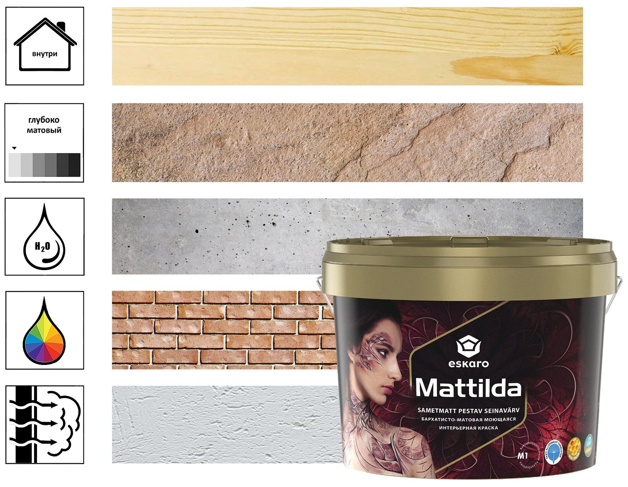 Краска интерьерная Eskaro Mattilda моющаяся 9,5 л, белый