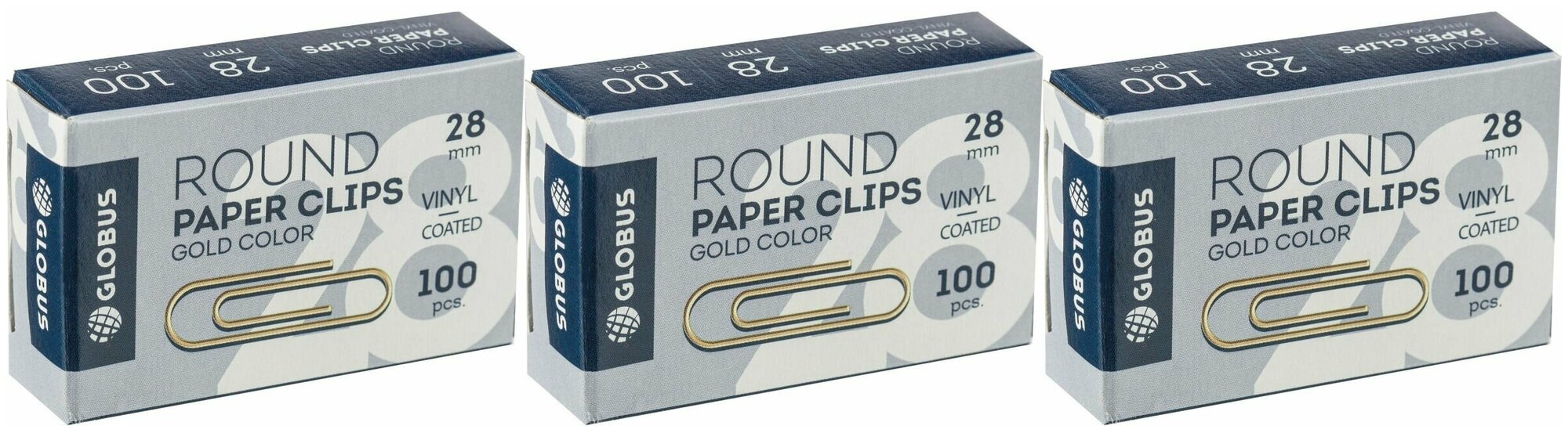 Глобус Скрепки золотистые 28 мм 100 шт, 3 уп