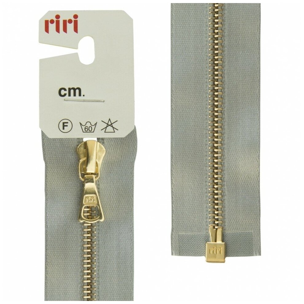 Riri #3000083/70/9112 Молния металлическая, разъемная, на атласной тесьме, 4 мм, 70 см, серо-голубой