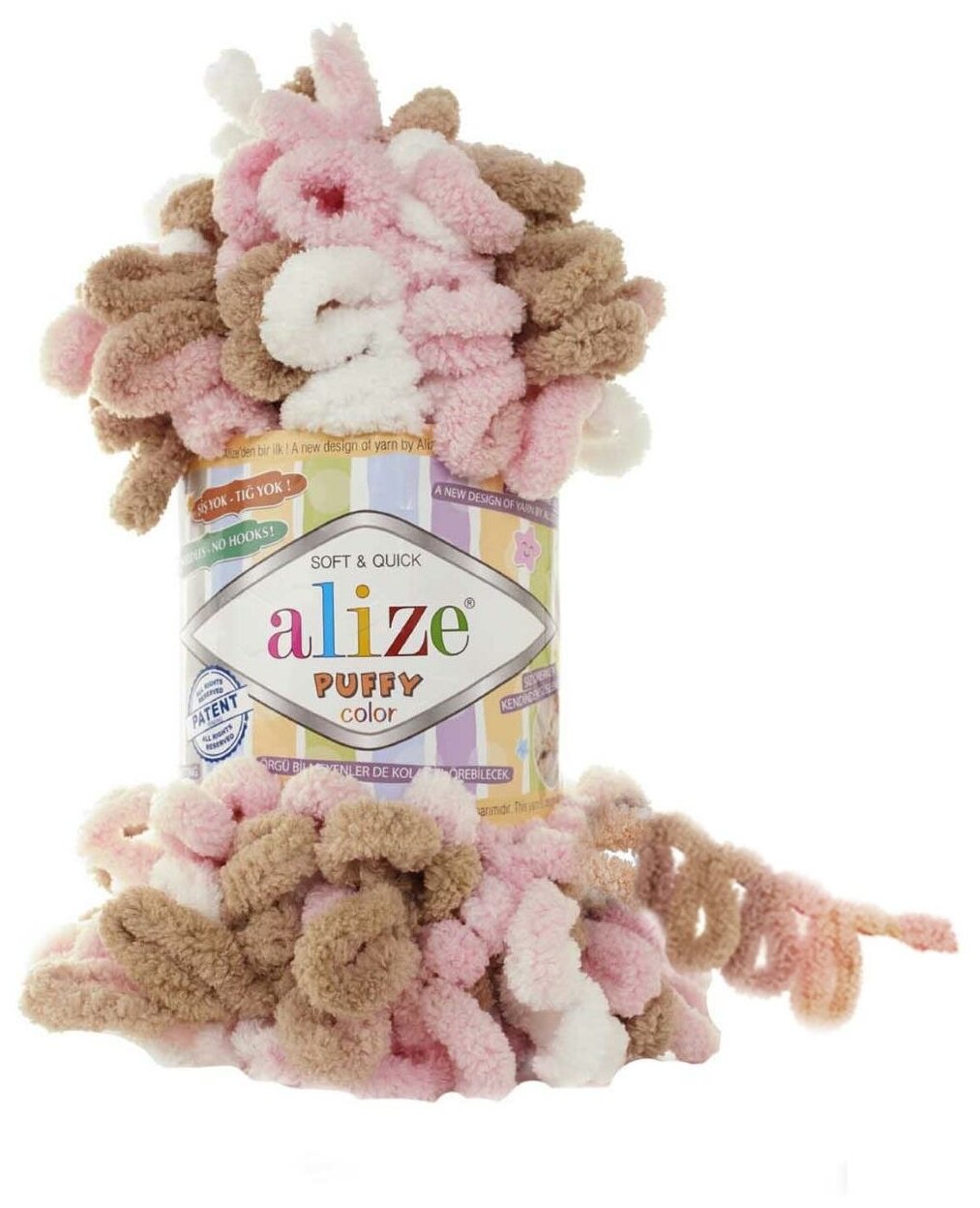Пряжа ALIZE PUFFY color / 6046 бело-розовый-кремовый