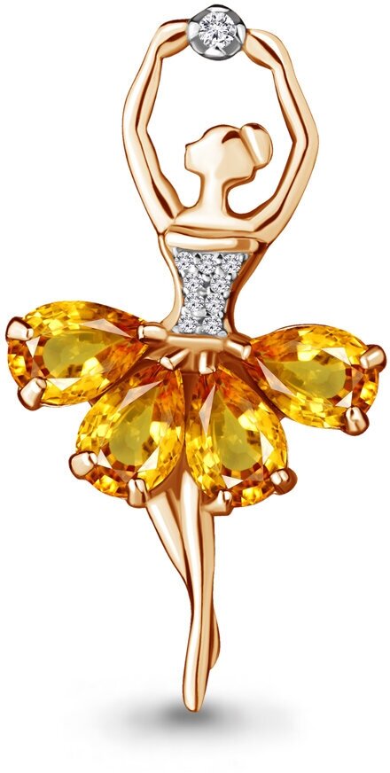 Брошь, серебро, 925 проба, золочение, родирование, фианит, цитрин