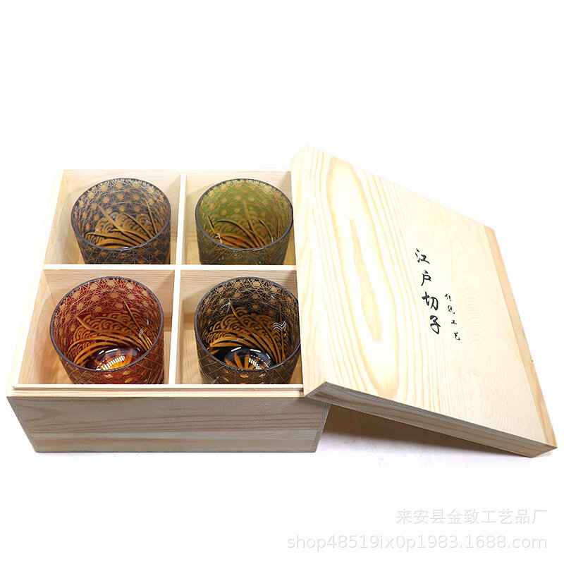 Кристаллический бокал Edo Kiriko, ручная резьба, виски, высококачественный стакан для алкоголя