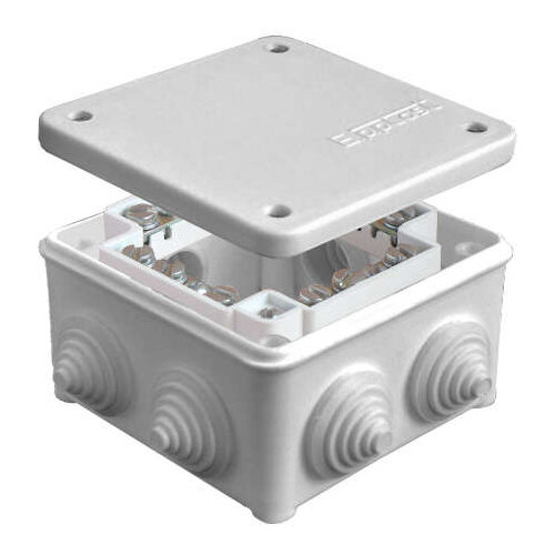 Коробка распределительная ОП 85х85х45мм IP54 с клемм. 7 выходов 3 гермоввода 16А 24 контакта крышка на винтах сер. Epplast, электропромпласт 130124 (1 шт.)