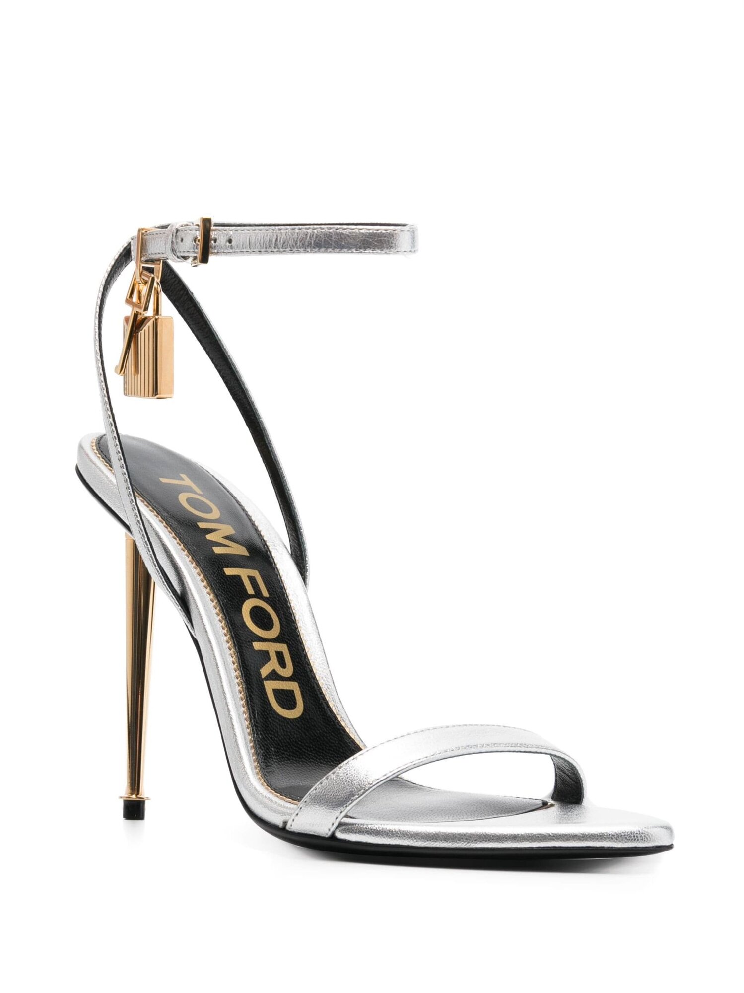Босоножки Tom Ford Padlock metallic open-toe sandals, размер 37, серый — фото 1