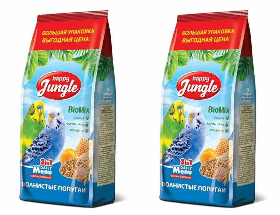Happy Jungle Корм сухой для волнистых попугаев, 900 г, 2 шт