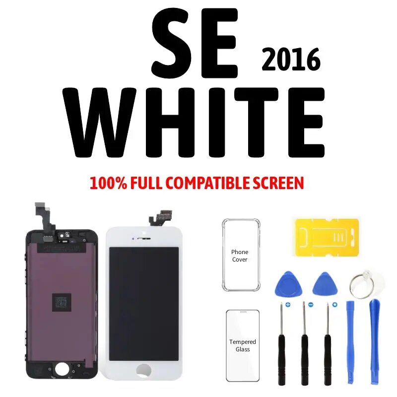 ЖК-экран для iPhone 5 5S 5C SE 2016 Дисплей сенсорный дигитайзер сборка черный белый дисплей Замена Pantalla + чехол + набор инструментов SE 2016 White