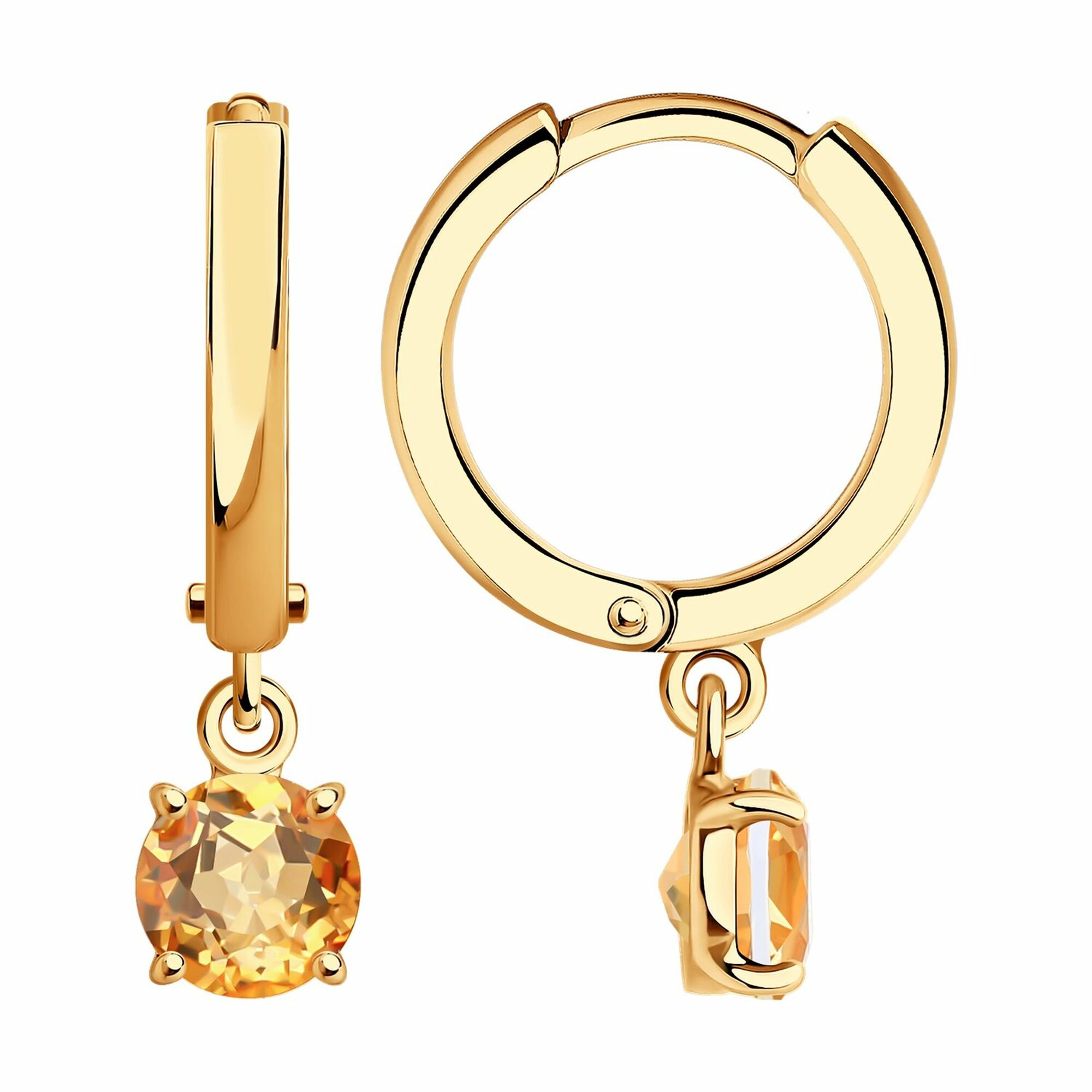 Серьги, красное золото, 585 проба, топаз