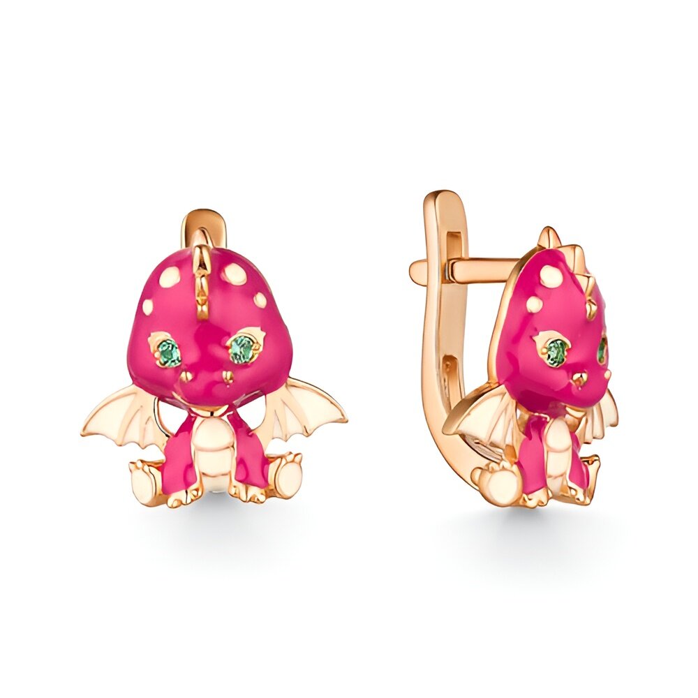 Серьги, серебро, 925 проба, золочение, эмаль, фианит